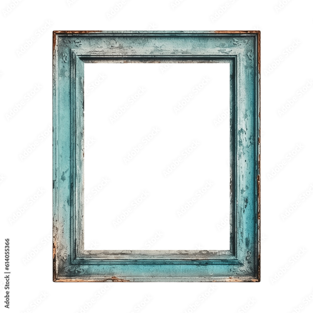 Weathered blue wooden frame isolated on transparent background. Antique ...