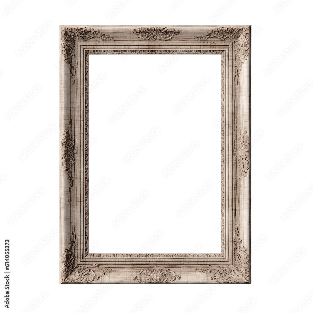 Old style light wood frame isolated on transparent background. Antique ...