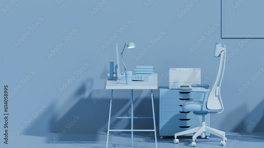 Blue monochrome minimal office table desk. Concept for study desk and ...