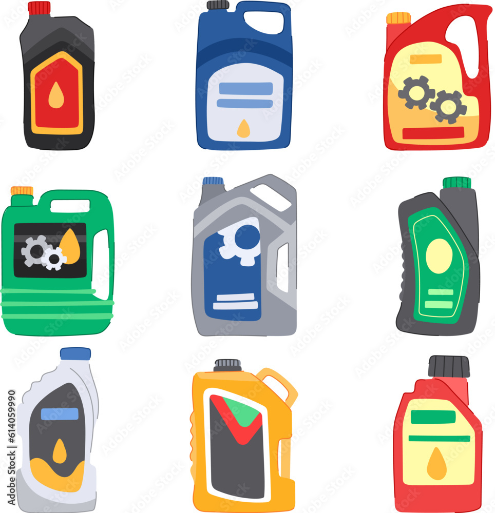 Vecteur Stock motor oil set cartoon. engine car, machine mechanic ...