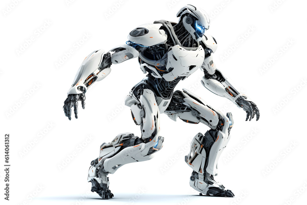 futuristic high-tech humanoid anthropomorphic robot on white background ...