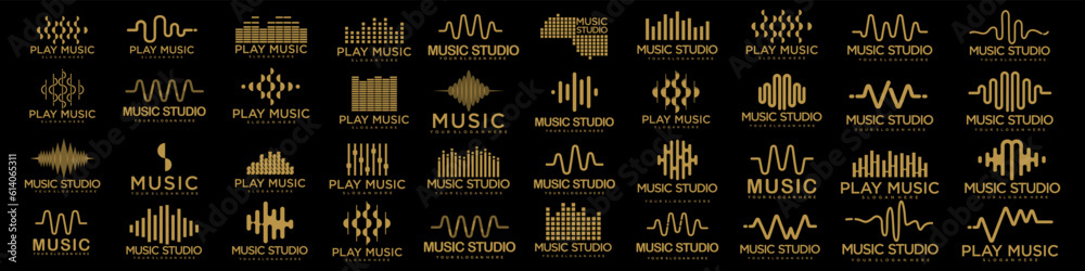 Sound wave icons set. Music waves symbols. Audio logos template. Voice ...