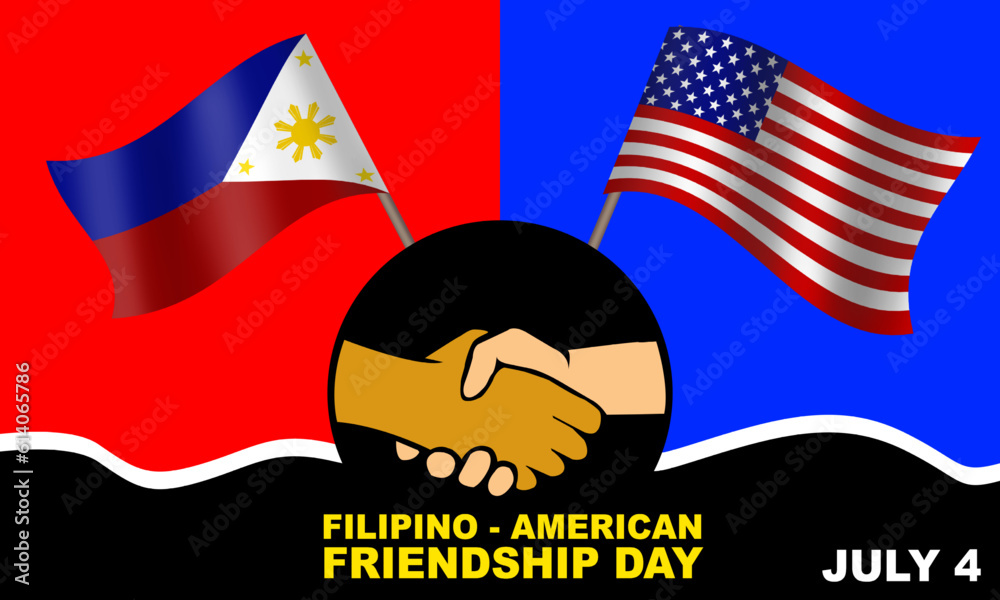 Philippine and American flags and handshake illustration and bold text ... Philippine and American flags and handshake illustration and bold text ...