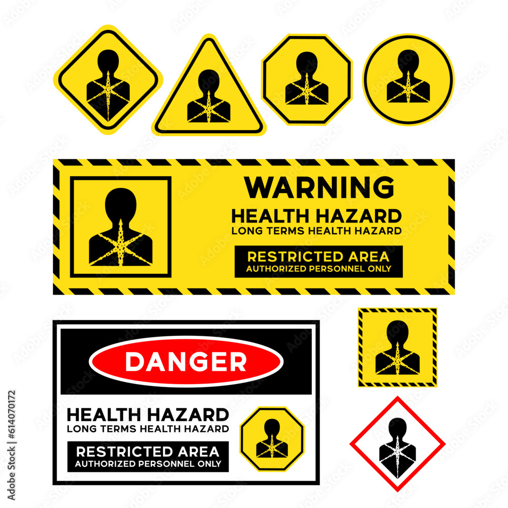 Vector sets of health hazard signs illustration, warning stickers ...