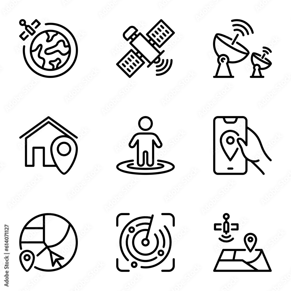 Navigation and GPS line icons set. search, cartography, compass ...