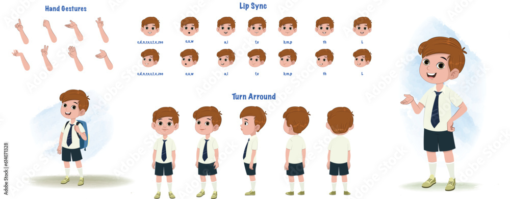 A School boy character model sheet. Student creation set. Male ...