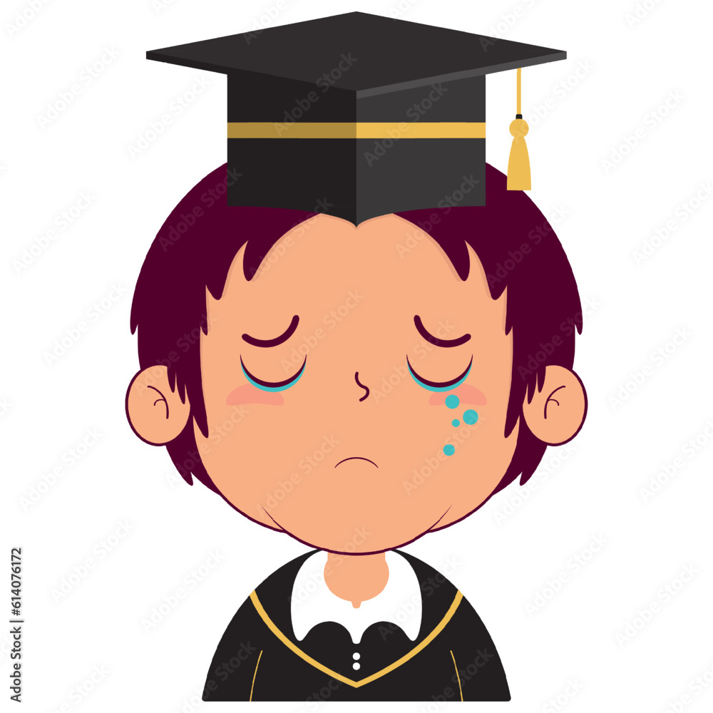 boy in graduation gown crying and scared face cartoon cute Stock Vector ...