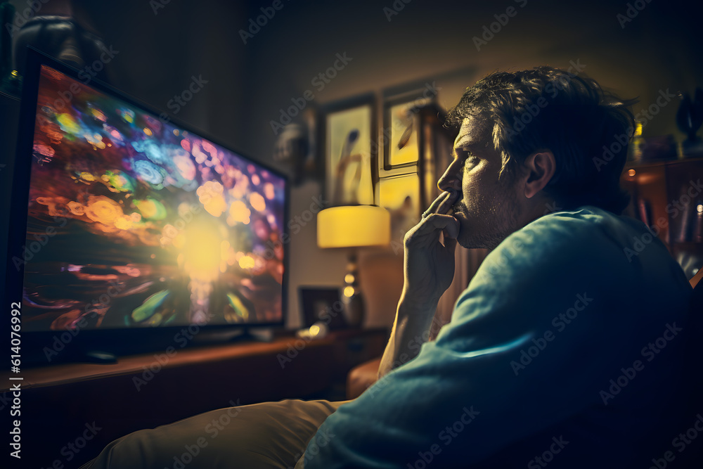 Man watching tv is hypnotized, information attack, mind and ...