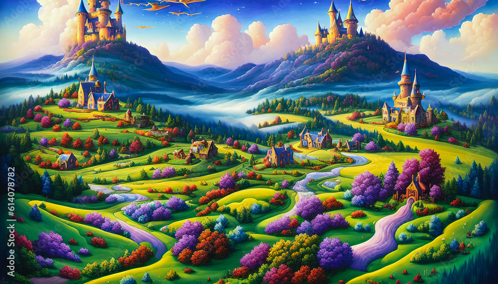 The Enchanting Realm of Fairy Tale Castles in a Colorful Fantasy World ...