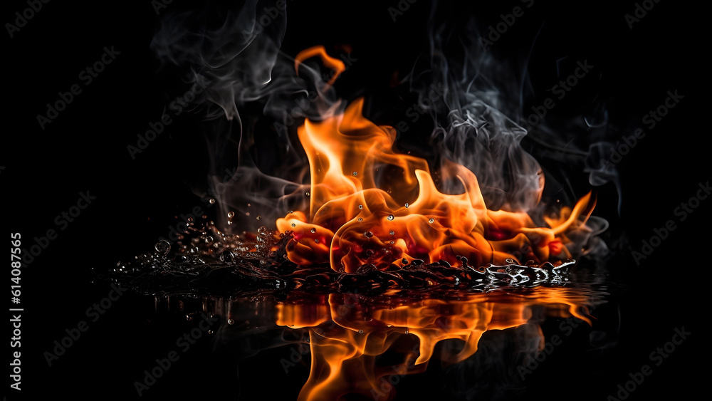 orange flames and smoke on black background, neural network generated ...