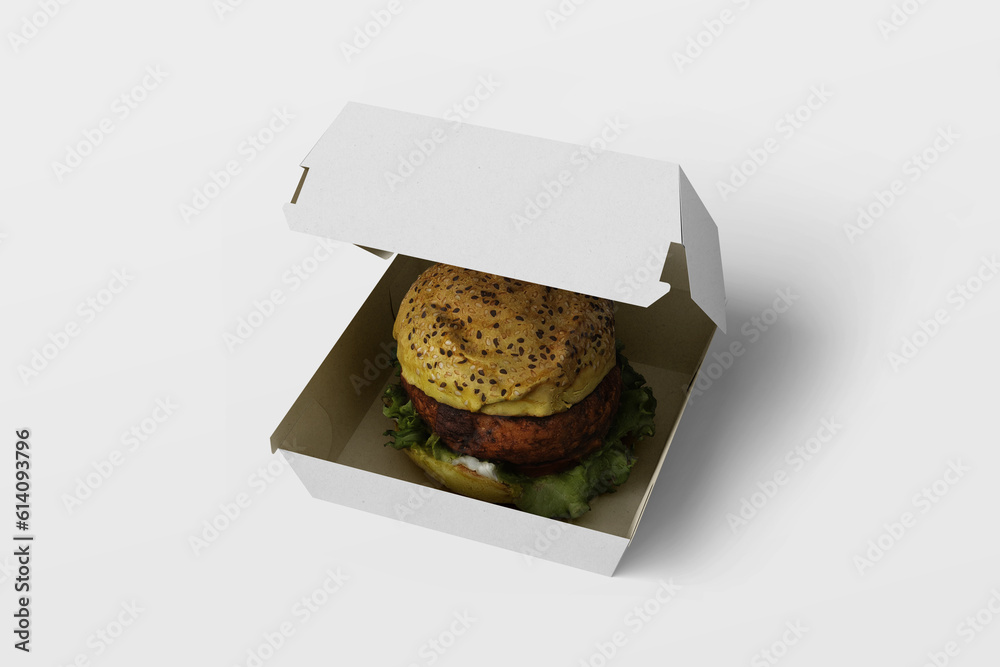 Blank white burger carton box mock up isolated on white background ...