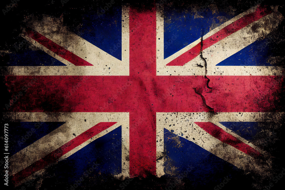 Distressed dark worn background of a vintage Union Jack national flag ...