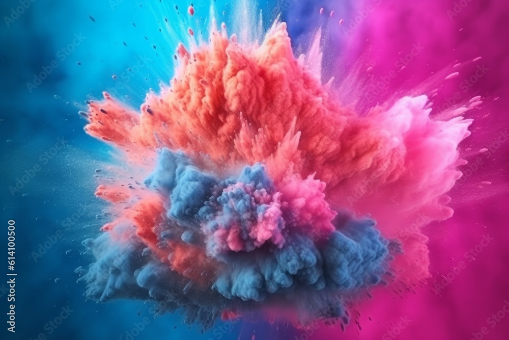 3D illustration capturing the freeze motion of an explosion of pink and ...