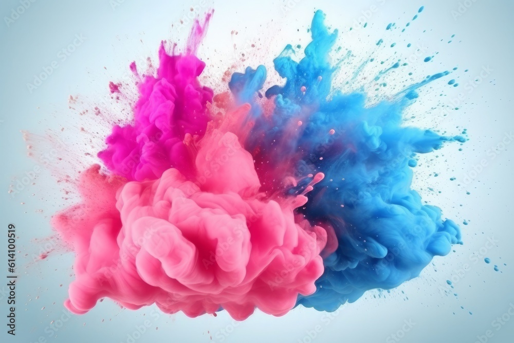 3D illustration capturing the freeze motion of an explosion of pink and ...