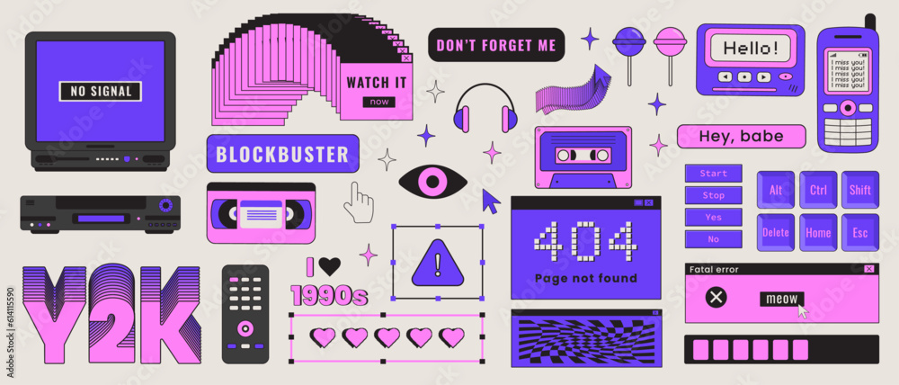 Nostalgia for 1990s -2000s. Retro pc user interface in trendy y2k ...