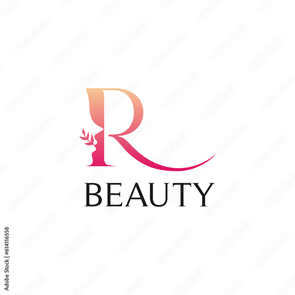 letter r vector logo design with negative space blend form woman face ...