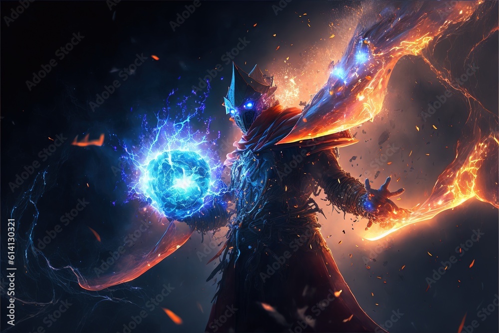 Battlemage in fantasy setting, powerful spell casting by sorcerer ...