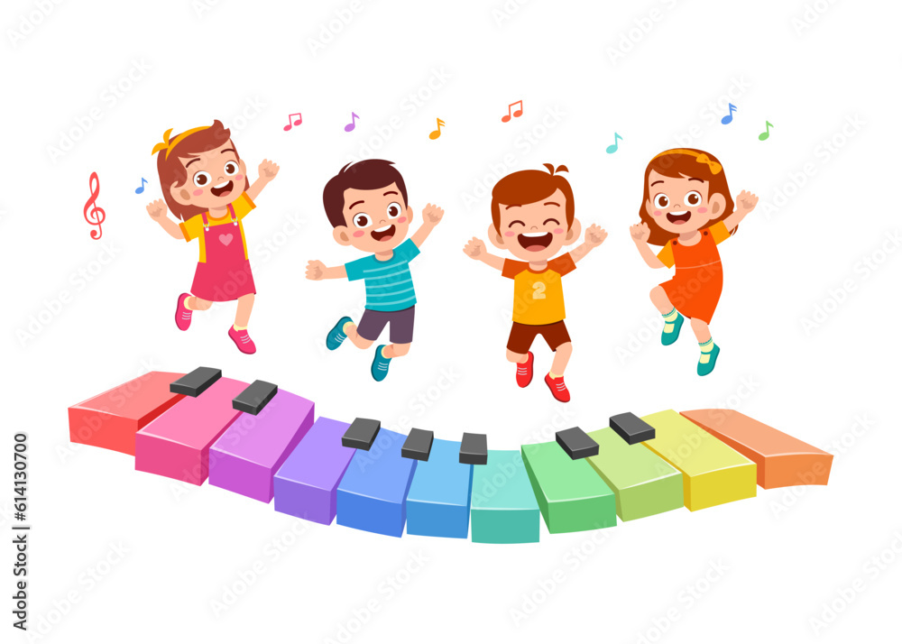 little kid dance with friends and feeling happy Stock Vector | Adobe Stock