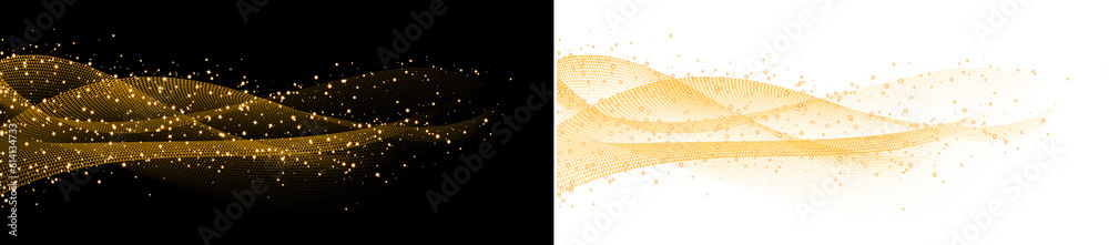 Yellow tail wave abstract for luxury design with particle and sparkle ...