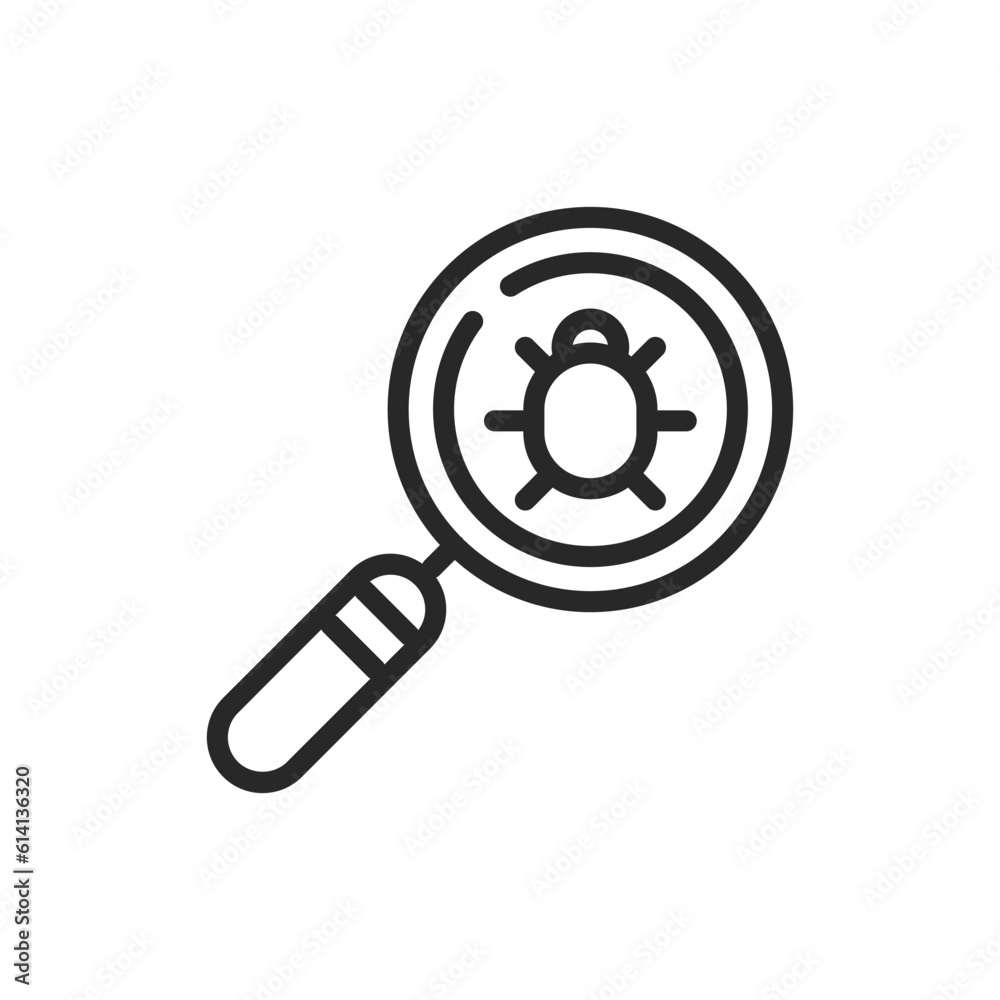 Tick Treatment Icon. Vector Outline Editable Sign of Magnifying Glass ...