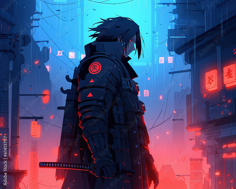 Cyberpunk anime manga art for t-shirt design, poster, background or ...