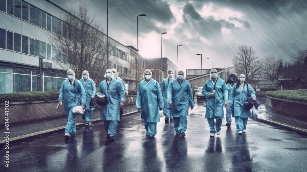Doctors NHS strike watercolor style created with generative AI ...