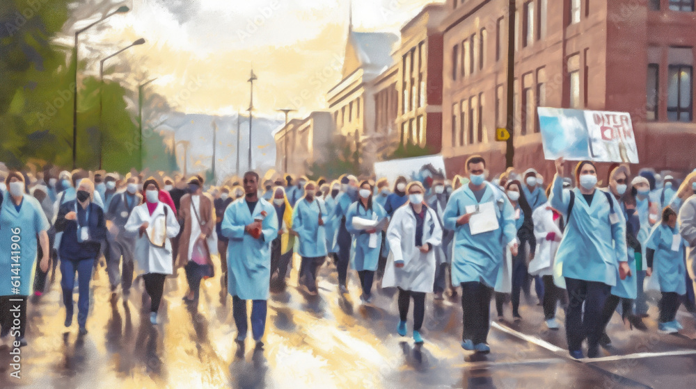 Doctors NHS strike watercolor style created with generative AI ...