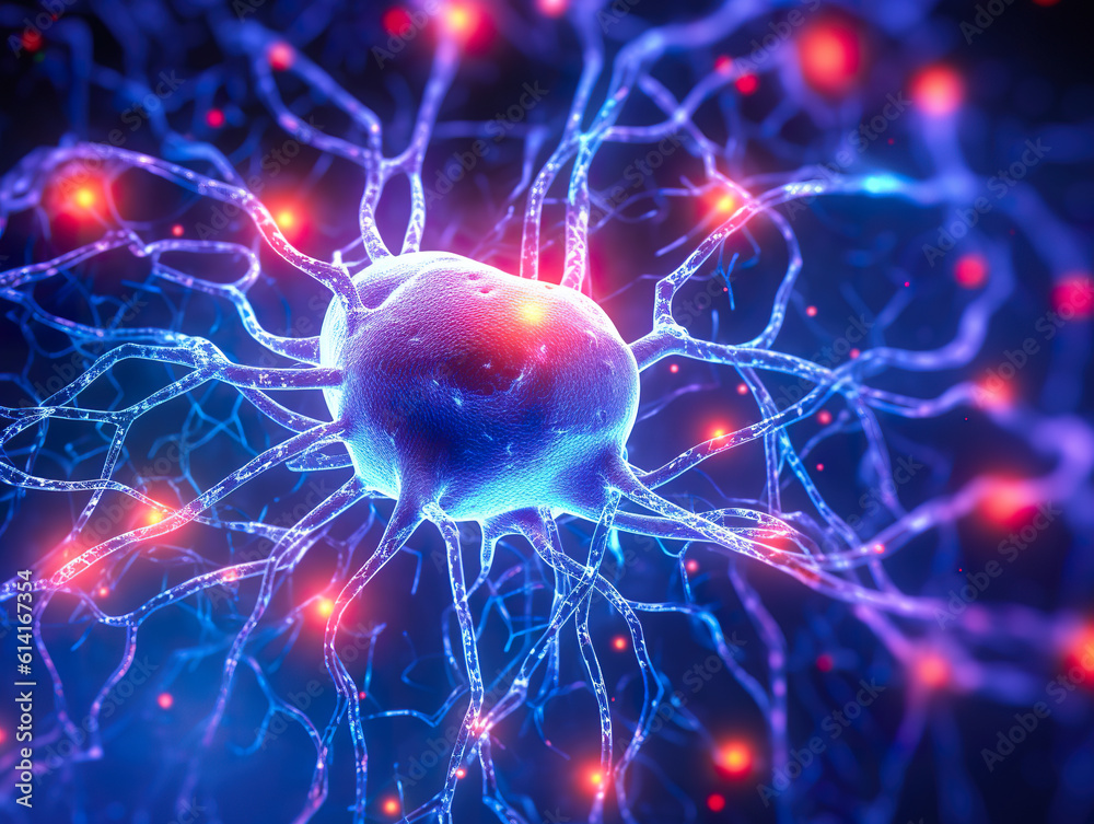 Fictitious glowing brain background with neural links network ...