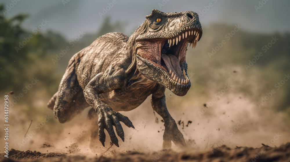Furious dinosaur tyrannosaurus rex portrait with intense eyes and big ...