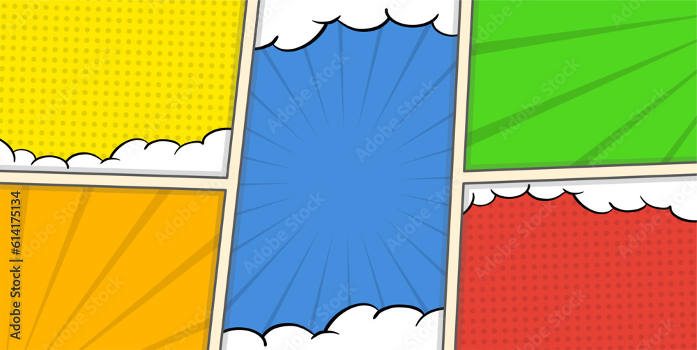 Vector Abstract Comic Page, Color Comic Background With Clouds and ...