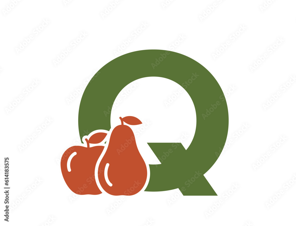 letter q with apple and pear. fruit alphabet logotype. gardening and ...
