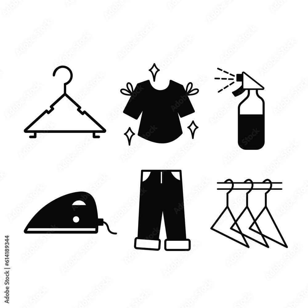 Wardrobe personal clothing vector icon black silhouette set outline ...