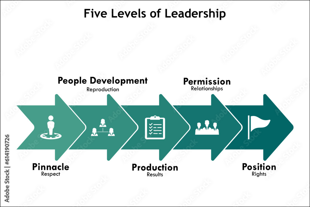 Five Levels Of Leadership with icons in an Infographic template Stock ...