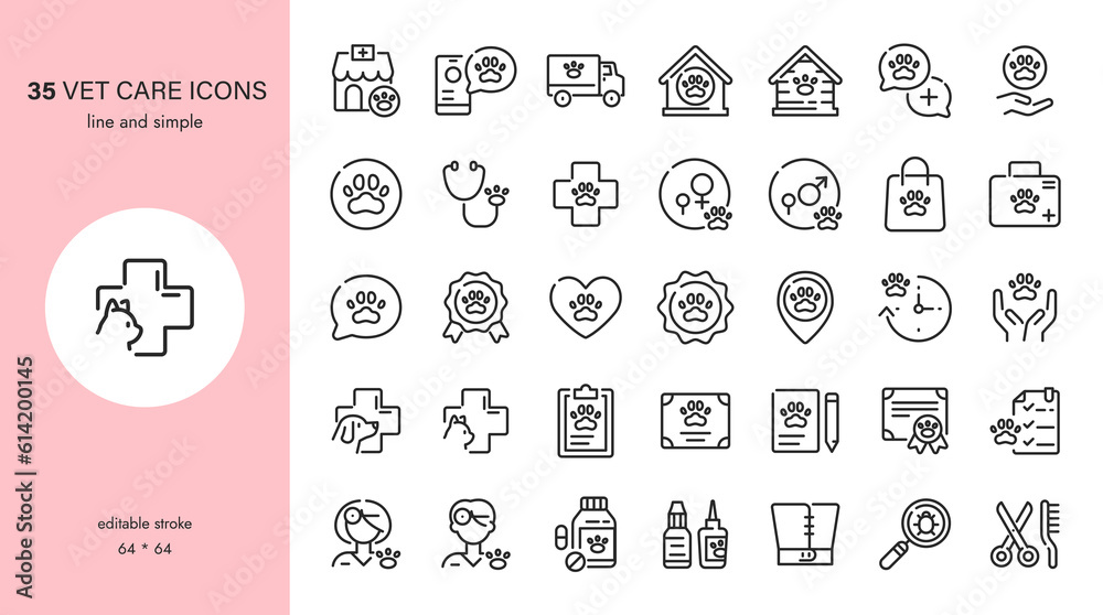 Vet Clinic and Pet Care Icons Set. Pet Care, Vet Clinic Service ...