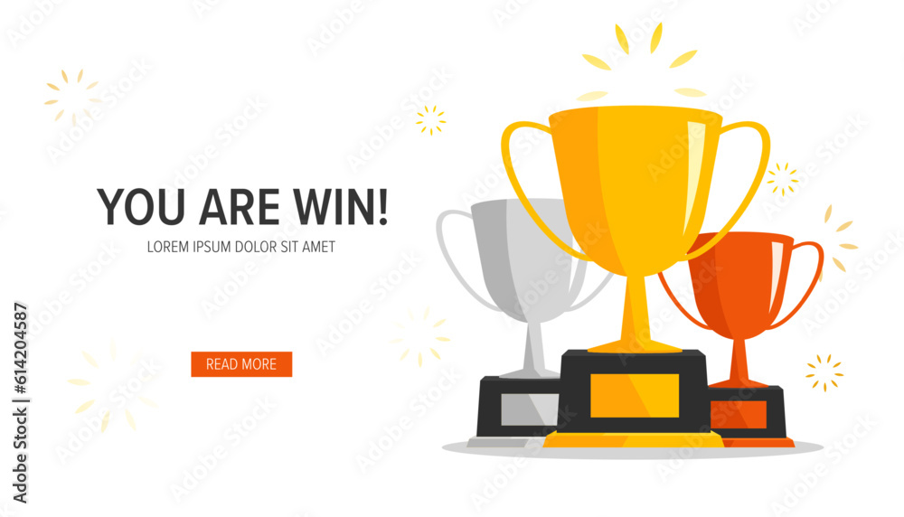 Winner banner. Podium with trophy cups. Vector award nomination ...