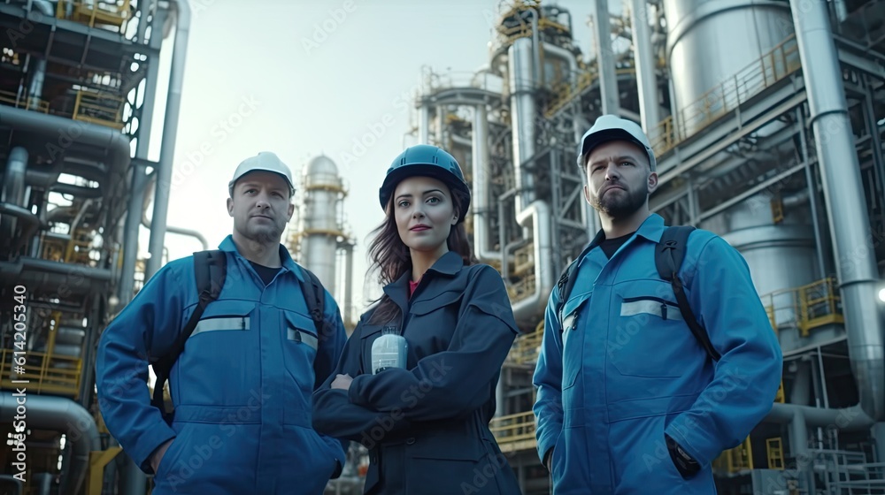 industry team Engineers of oil rigs, petrochemical, electricity, three ...