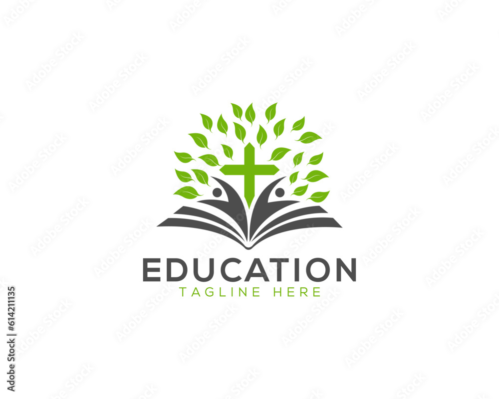 Unique Christian cross with book logo design. Christian schools vector ...