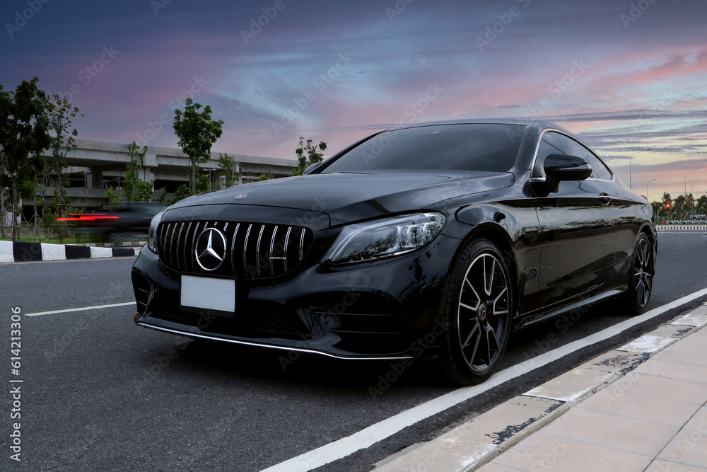 luxury black color Mercedes Benz sports car, c class c200 coupe AMG ...