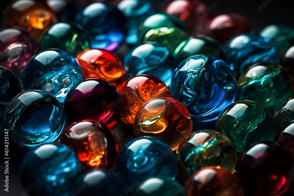 Generative AI illustration of Background of round colored glass marbles ...