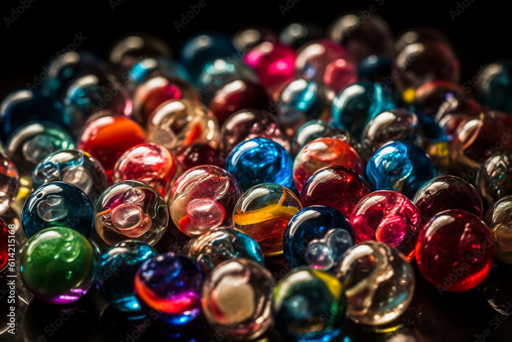 Generative AI illustration of Background of round colored glass marbles ...