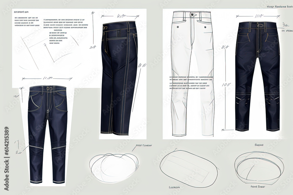 Generative AI illustration of technical data sheet for denim pants and ...