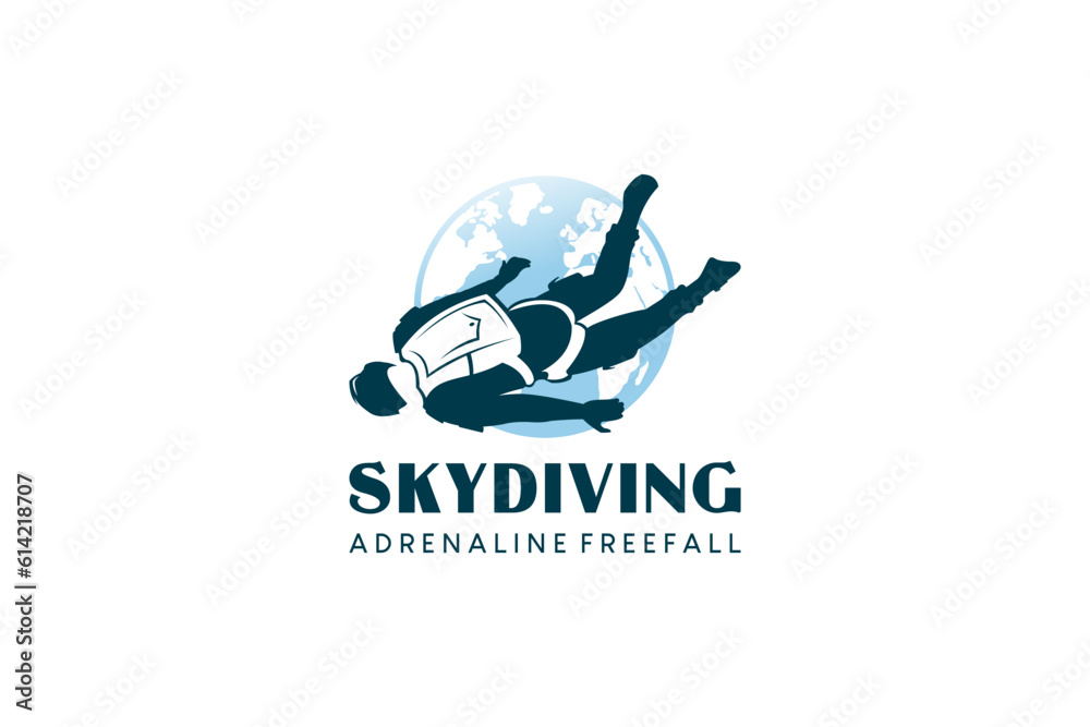 Vector silhouette of person in free fall with globe background ...