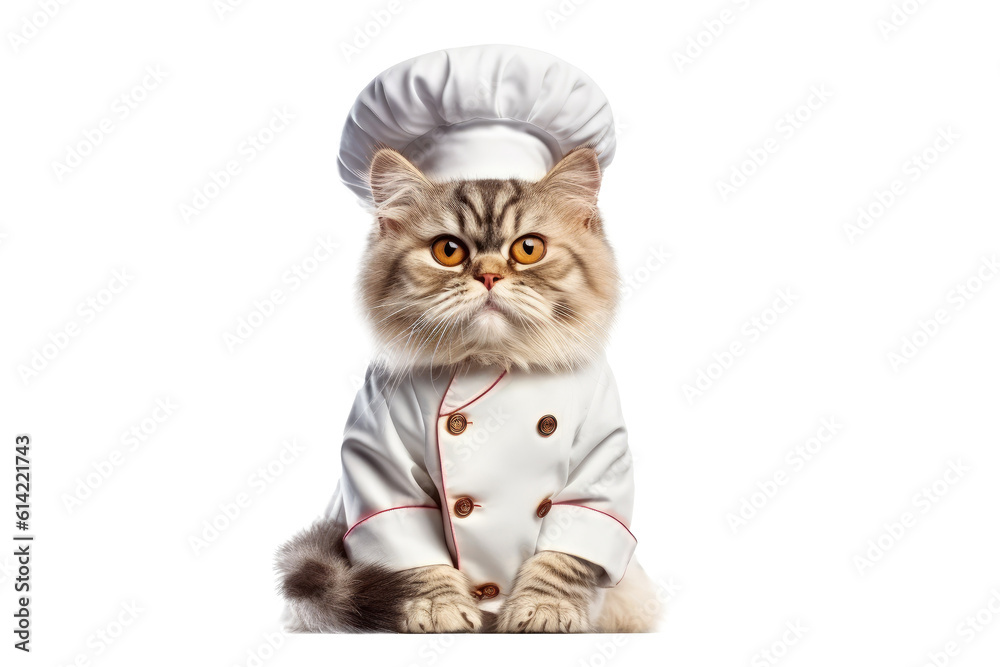 Cute fluffy kitty Cat Chef with costume ready to cooking for dinner ...