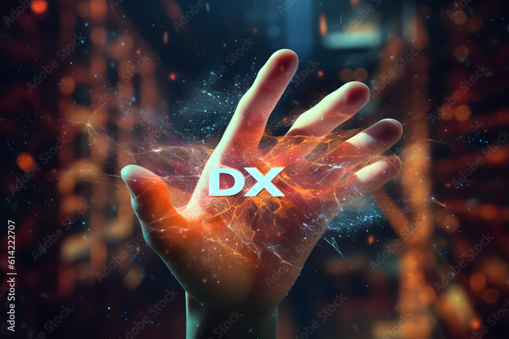 DX, digital transformation background. Digital sparks or framework ...