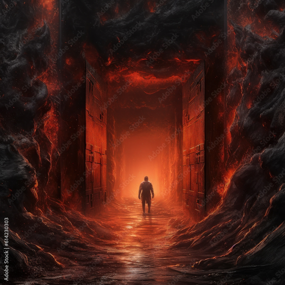 Entering the devil's hell Stock Illustration | Adobe Stock