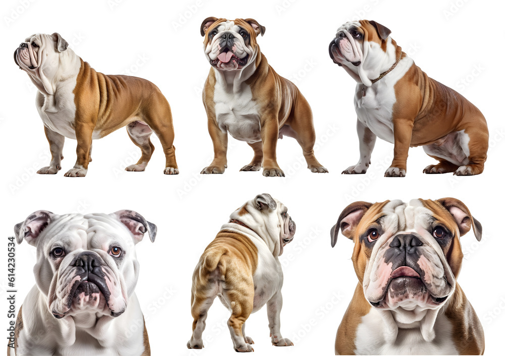 Bulldog dog puppy doggy, many angles and view portrait side back head ...