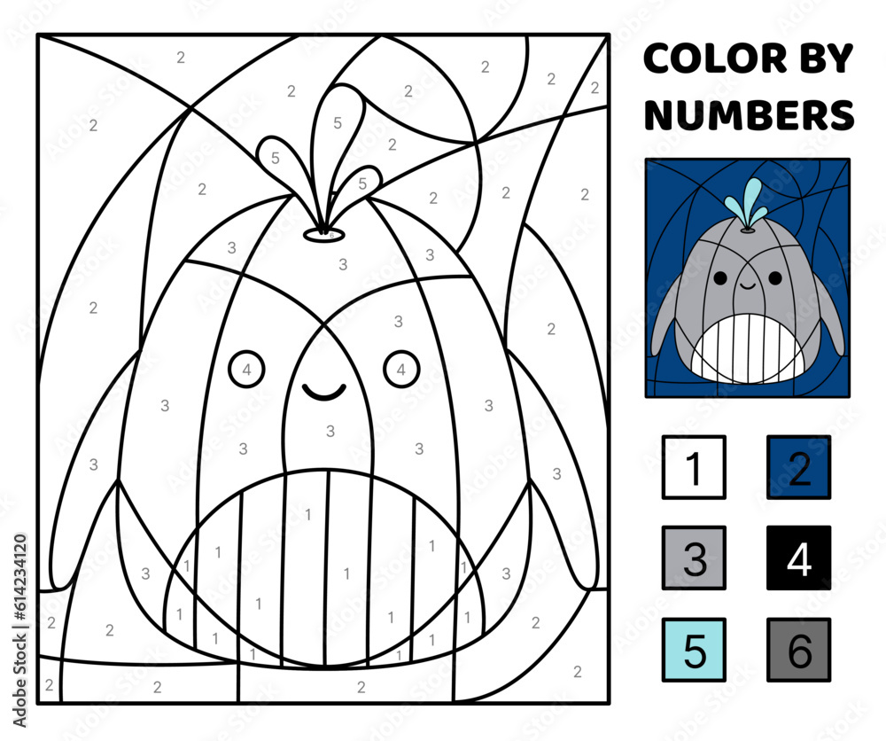 Whale. Color by number. Squishmallow. Coloring page. Game for kids ...