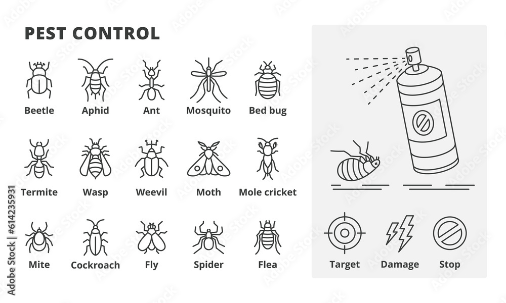 Pest Control line icons. Pests vector illustrations. Spray, Mosquito ...