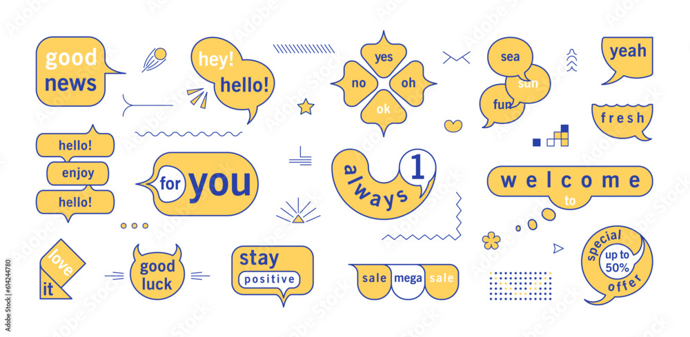 Set of cartoon frames and speech bubbles with different slogans ...