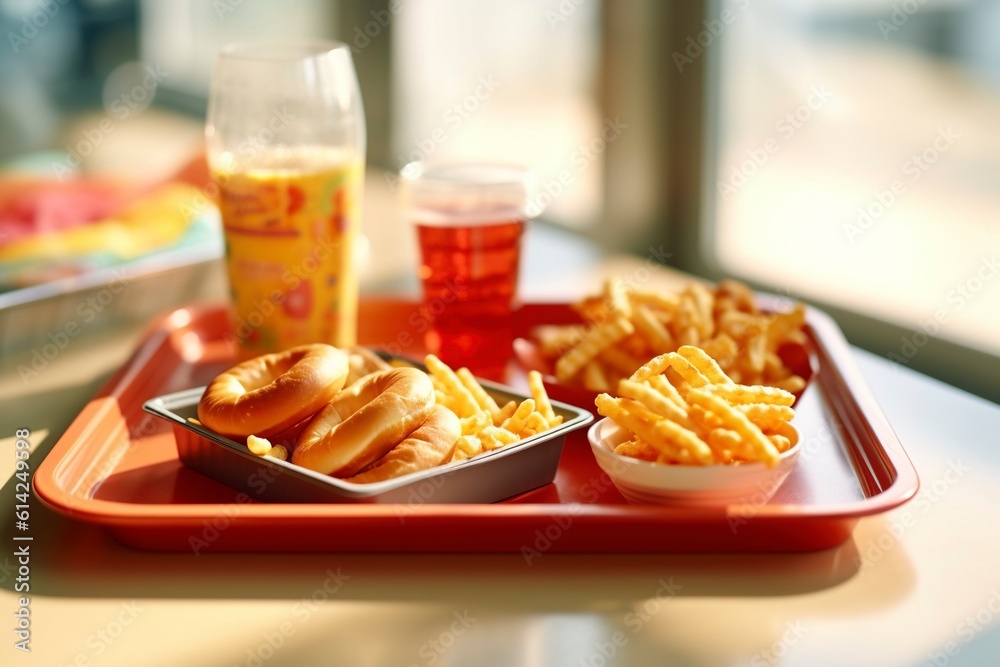 Tray with school lunch, junk food. Ai generated. Stock Illustration ...